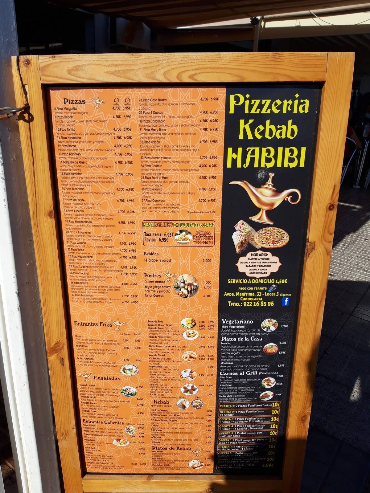 Carta de Pizzería Kebab Habibi - kebab en Candelaria, Candelaria
