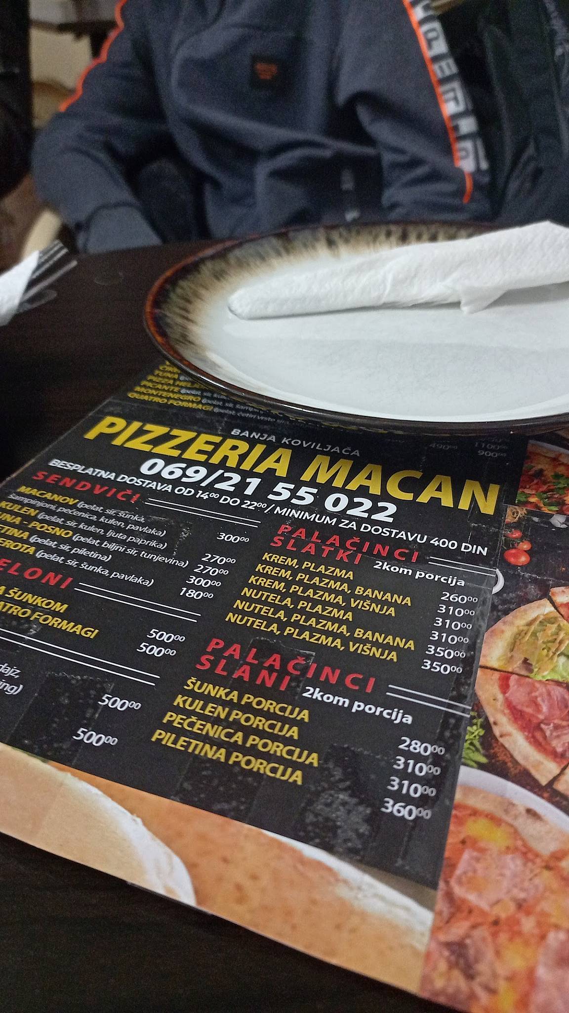 Menu at Pizzeria Macan Banja Koviljaca, Banja Koviljača