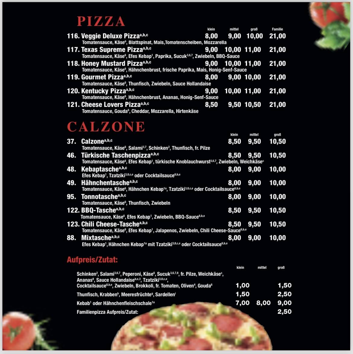Speisekarte von Pizzeria Efes Grill, Nordhorn