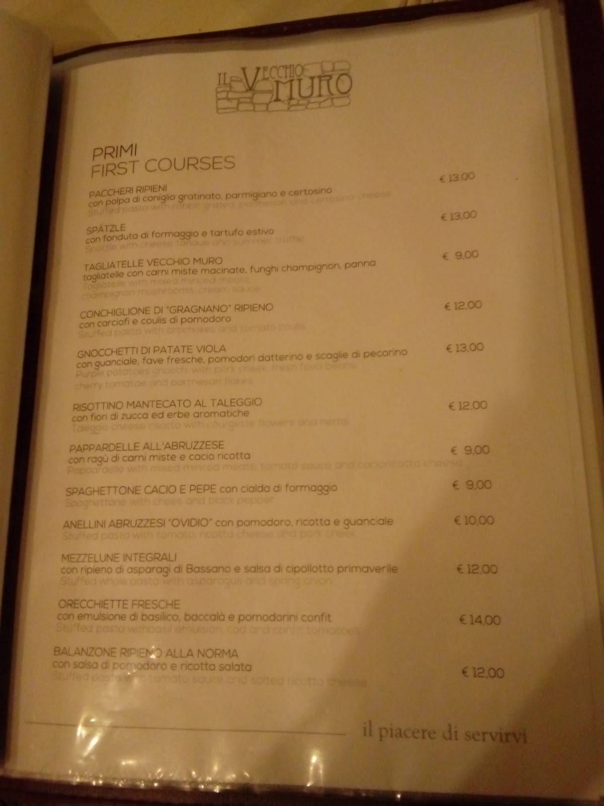 Menu da Pizzeria Ristorante Il Vecchio Muro, Sulmona