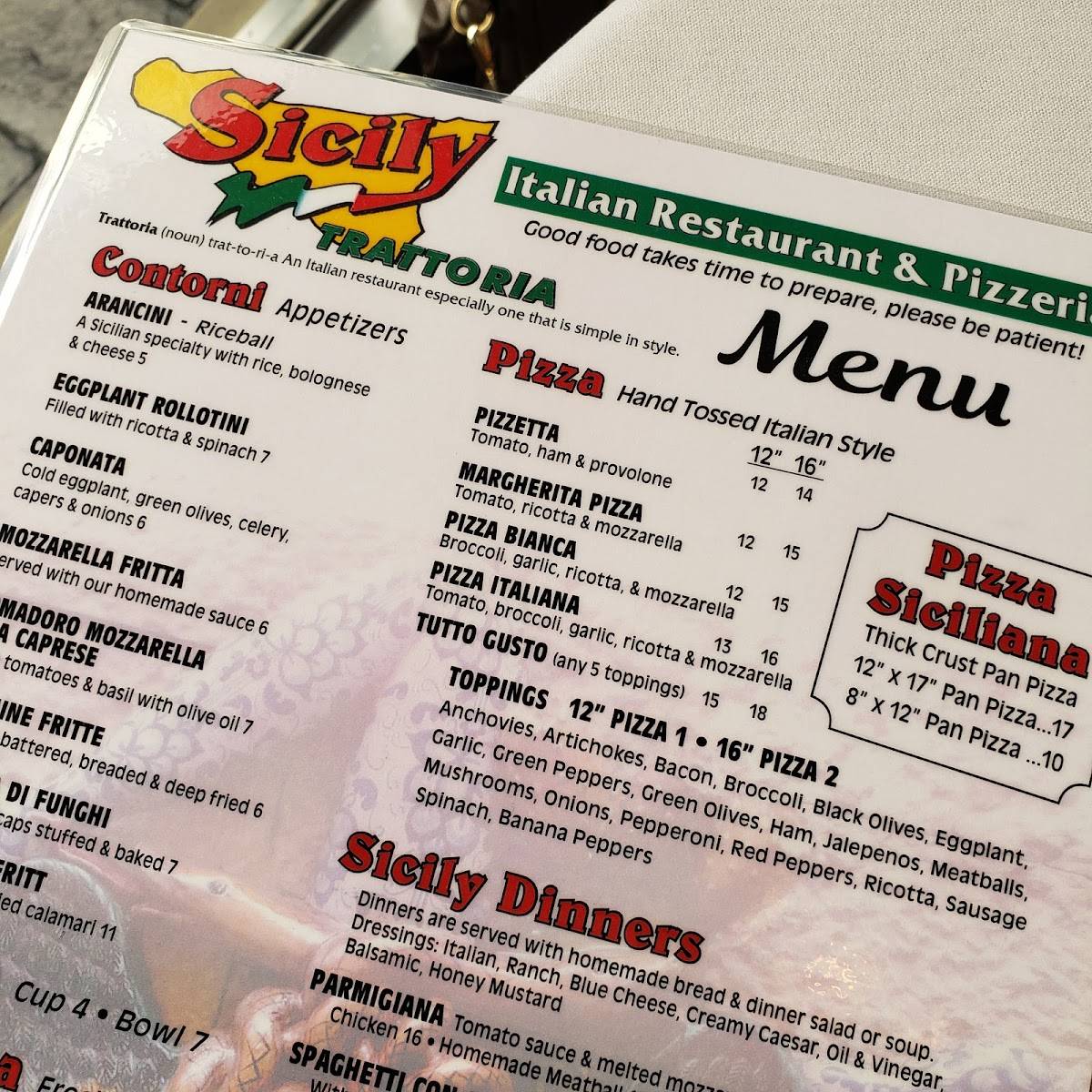 Menu at Sicily Trattoria pizzeria, Cape Coral, Cape Coral Pkwy E