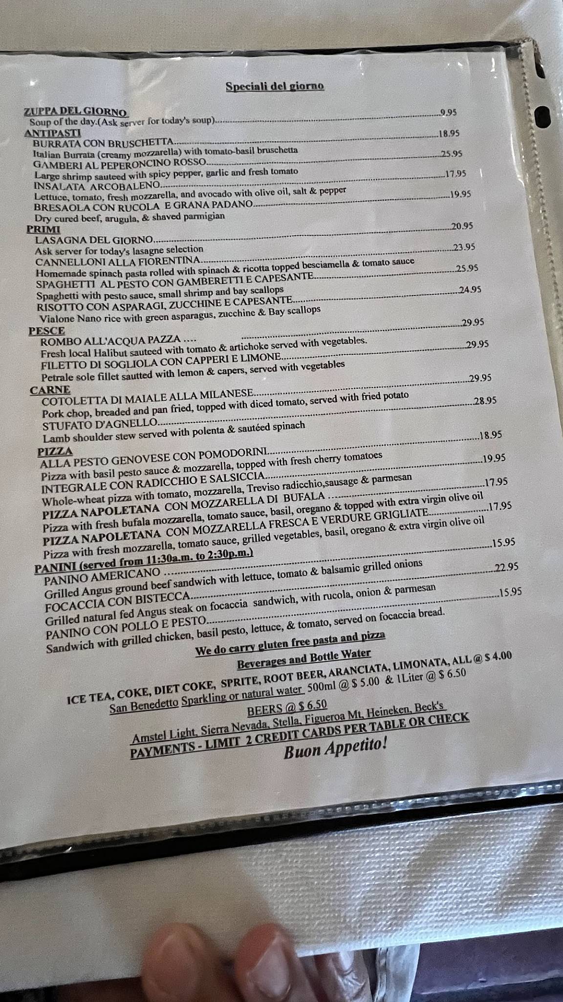 Menu at Via Vai Trattoria Pizzeria, Montecito