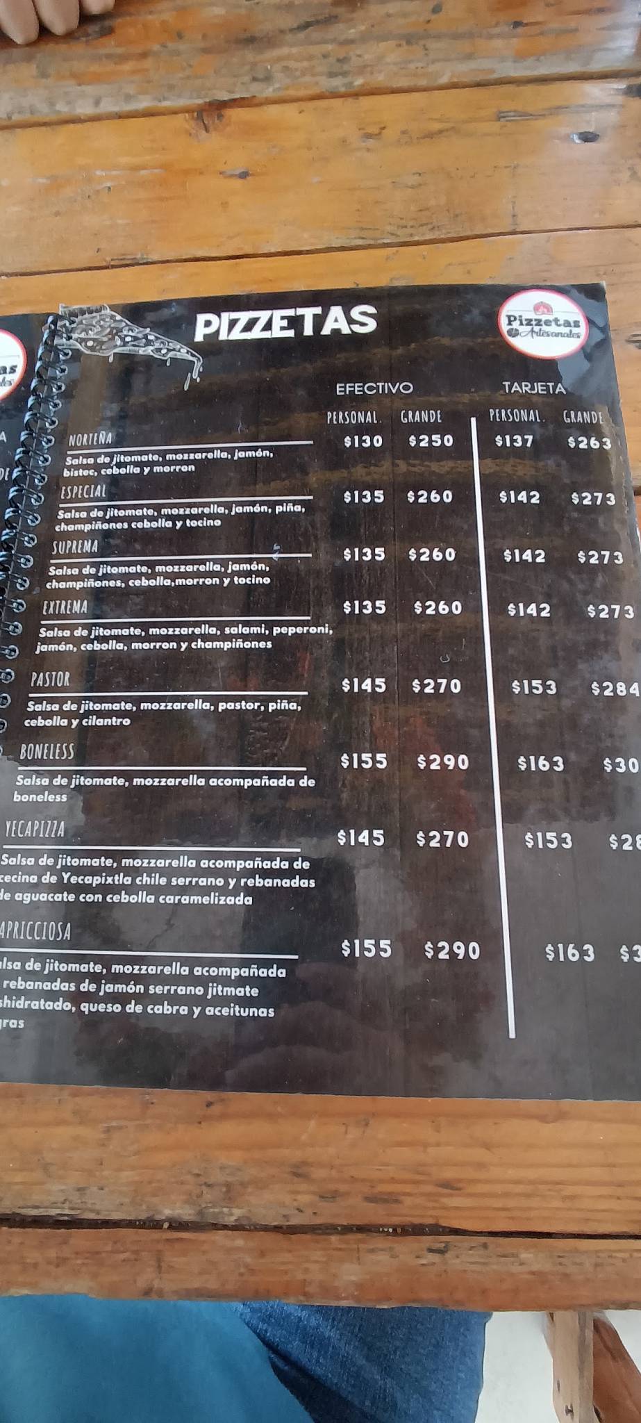 Carta del restaurante Pizzetas Artesanales Uni-Kz, Emiliano Zapata
