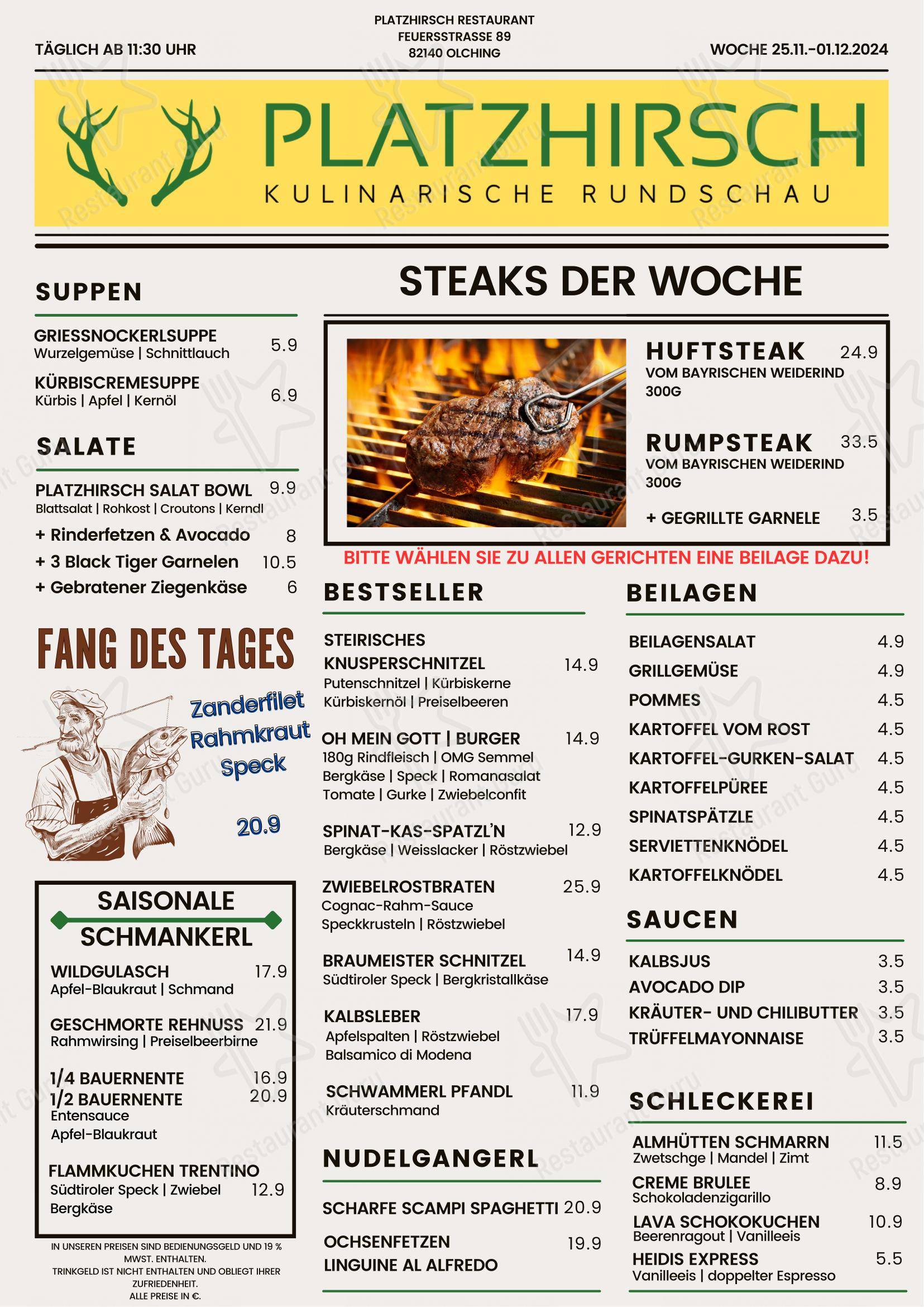 Speisekarte von Platzhirsch Restaurant, Olching