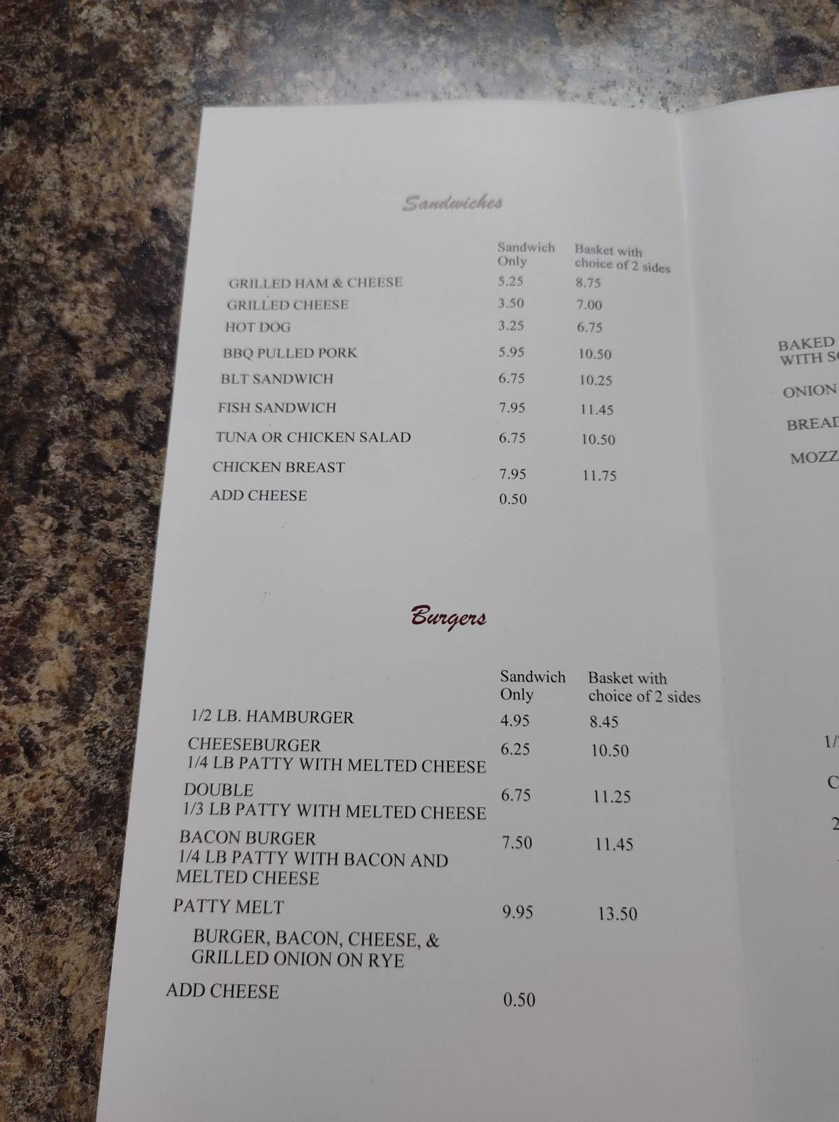 Menu at Plaza Restaurant, Benton