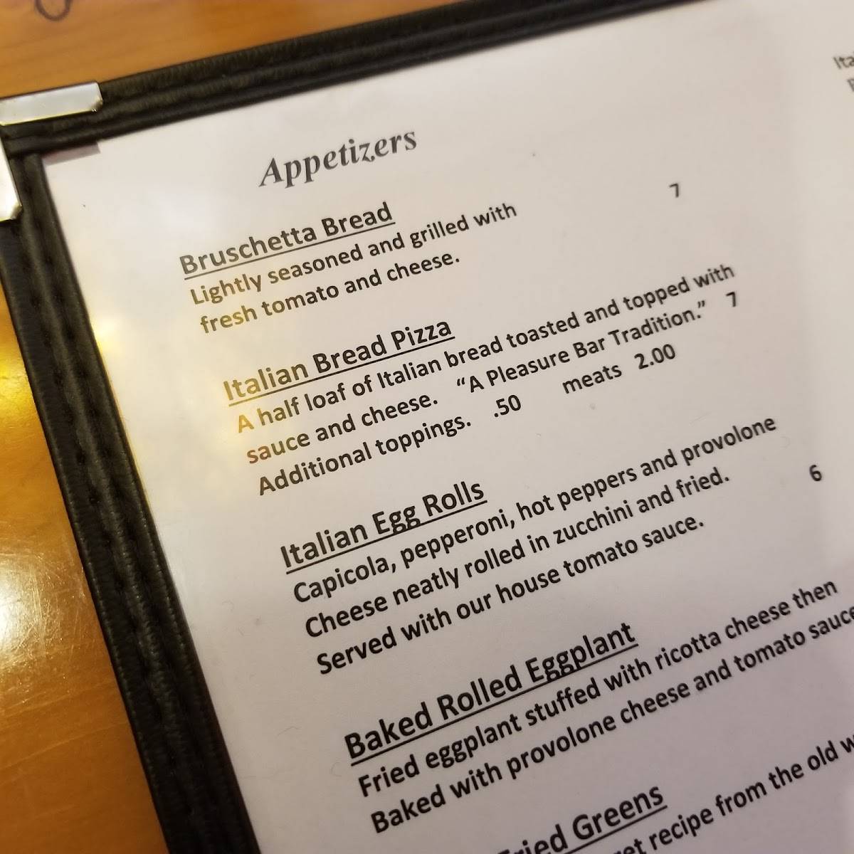 Menu at Pleasure Bar, Pittsburgh