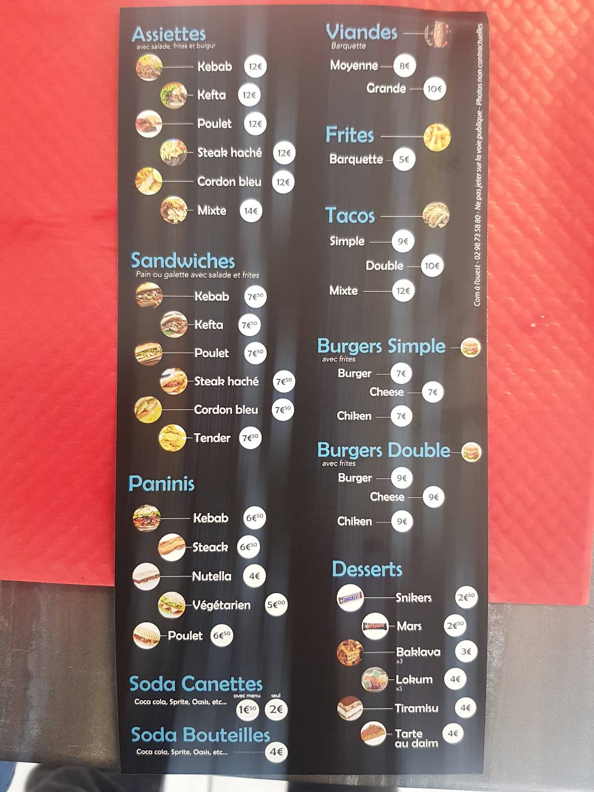 Menu au Amed kebab 2 restaurant, Plonéour-Lanvern