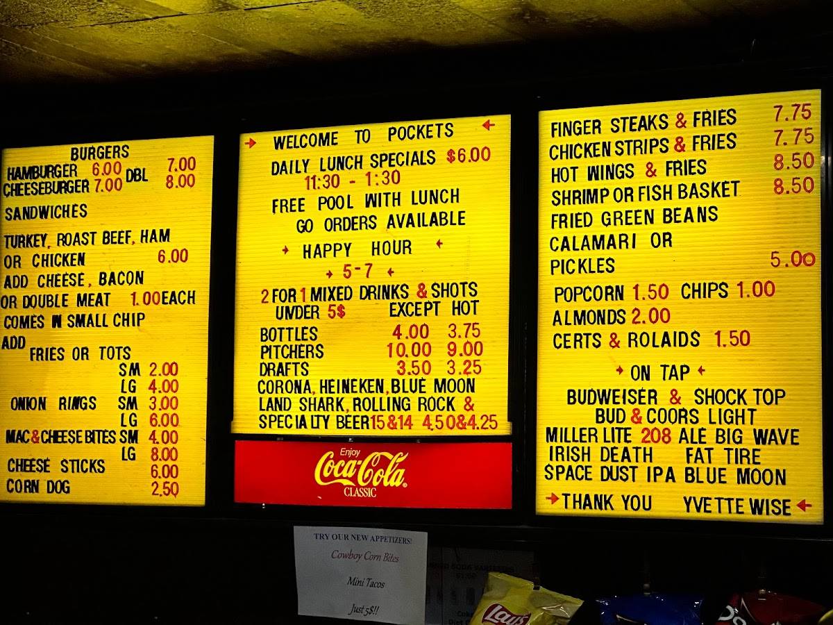 Menu at Pockets Inc. pub & bar, Idaho Falls