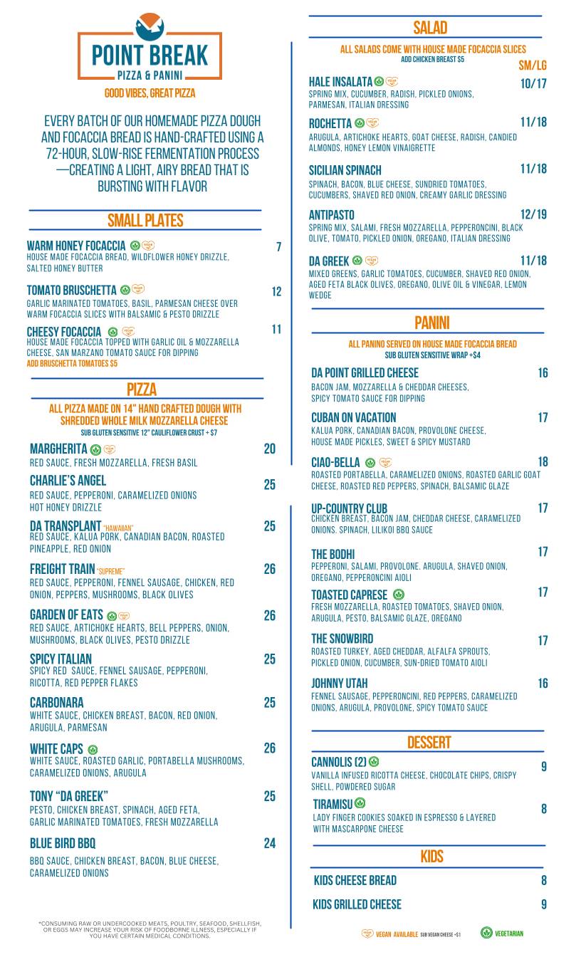 Menu at Point Break Pizza & Panini pizzeria, Maalaea