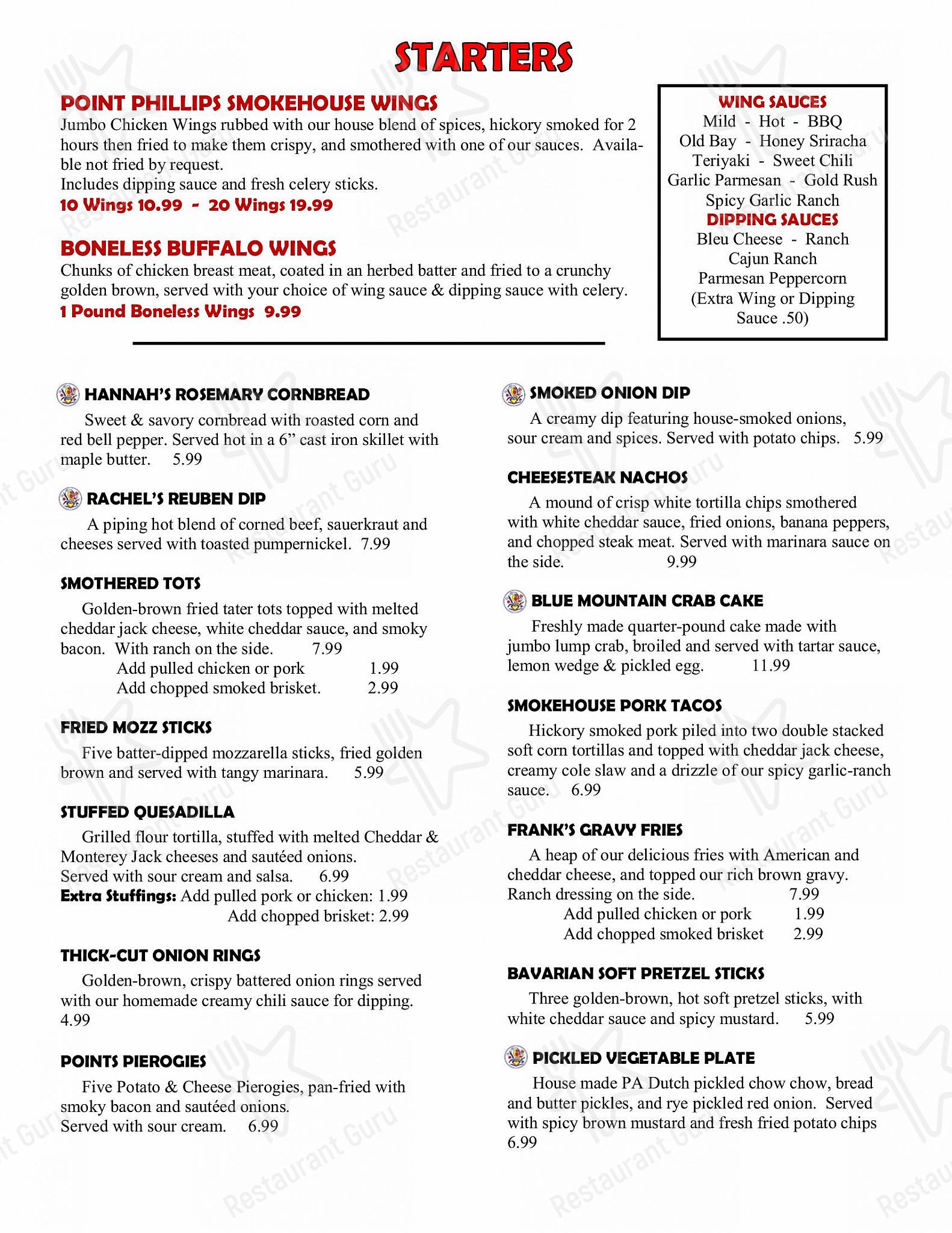 Menu at Point Phillips Hotel restaurant, Danielsville