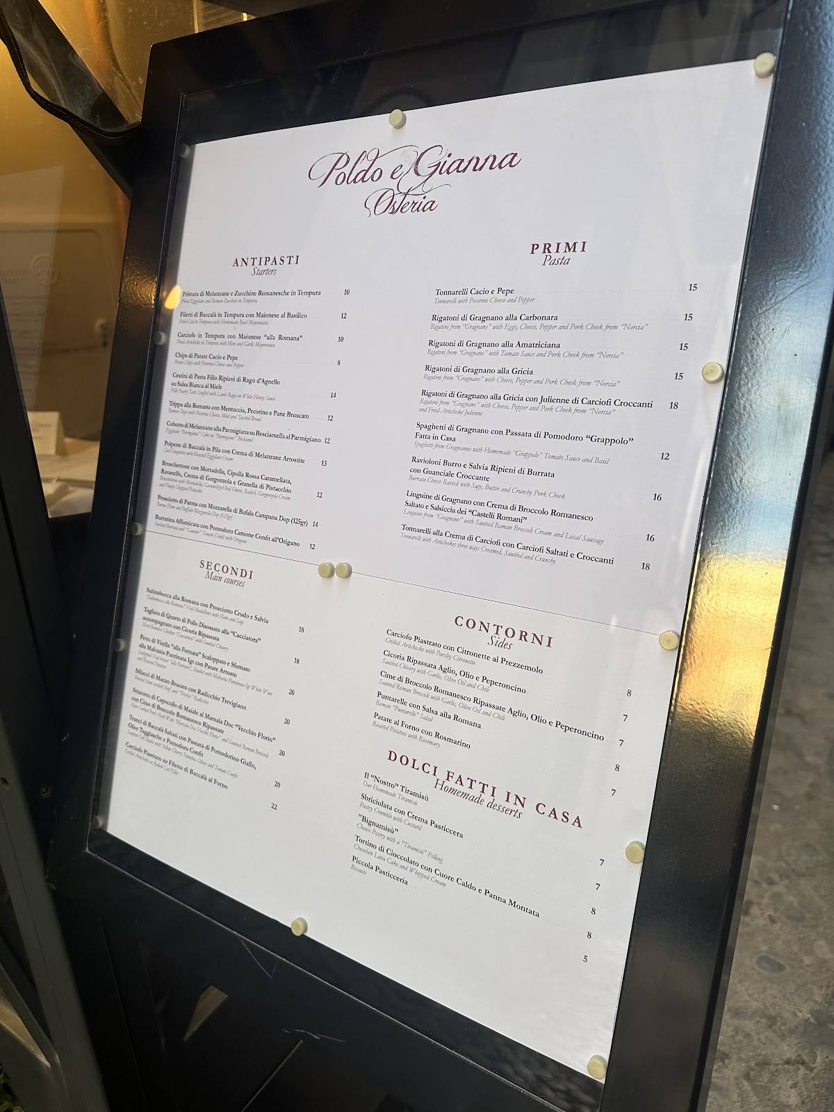 Menu at Poldo e Gianna Osteria restaurant, Rome, Vicolo Rosini