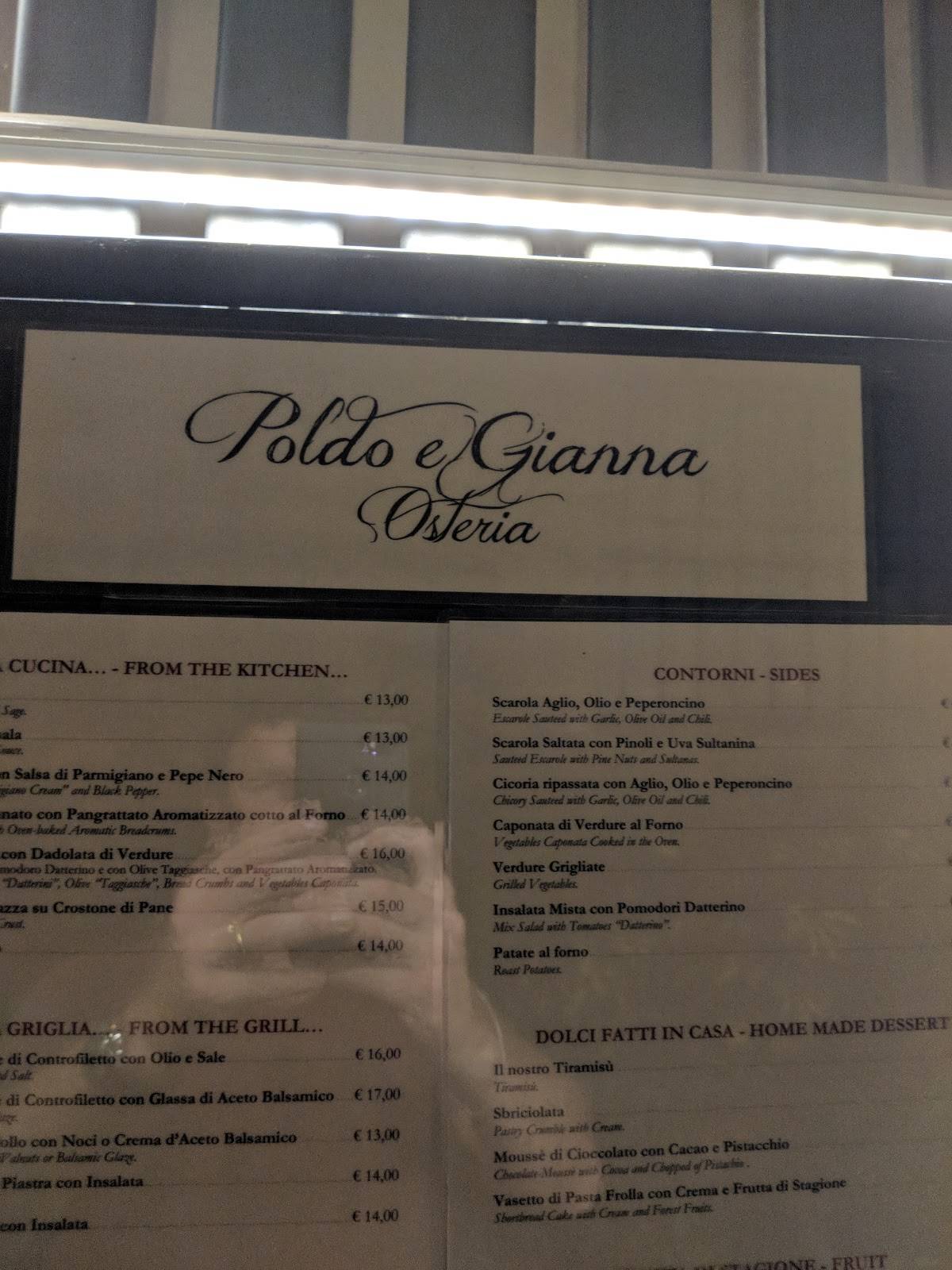 Menu at Poldo e Gianna Osteria restaurant, Rome, Vicolo Rosini