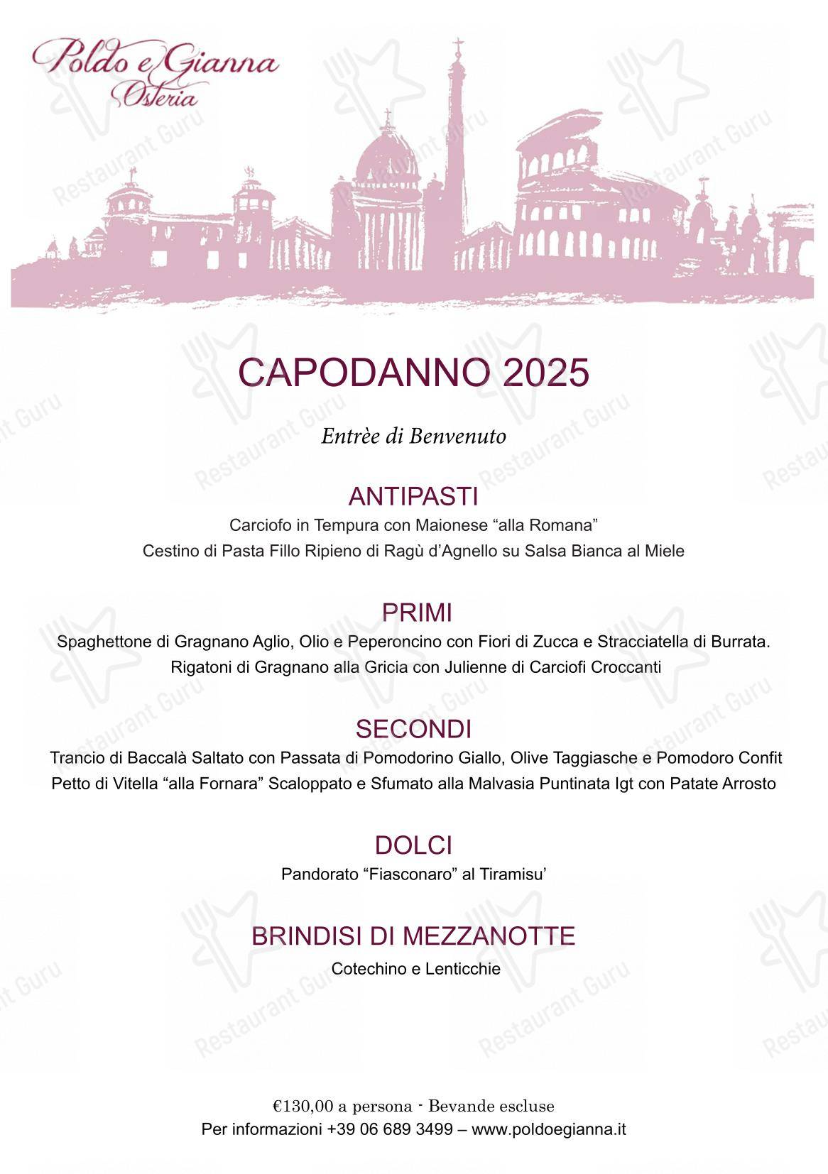 Speisekarte von Poldo e Gianna Osteria restaurant, ROM, Vicolo Rosini