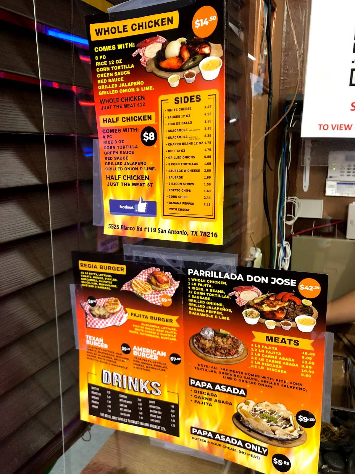 Menu at Pollos Asados Don Jose restaurant, San Antonio, Blanco Rd