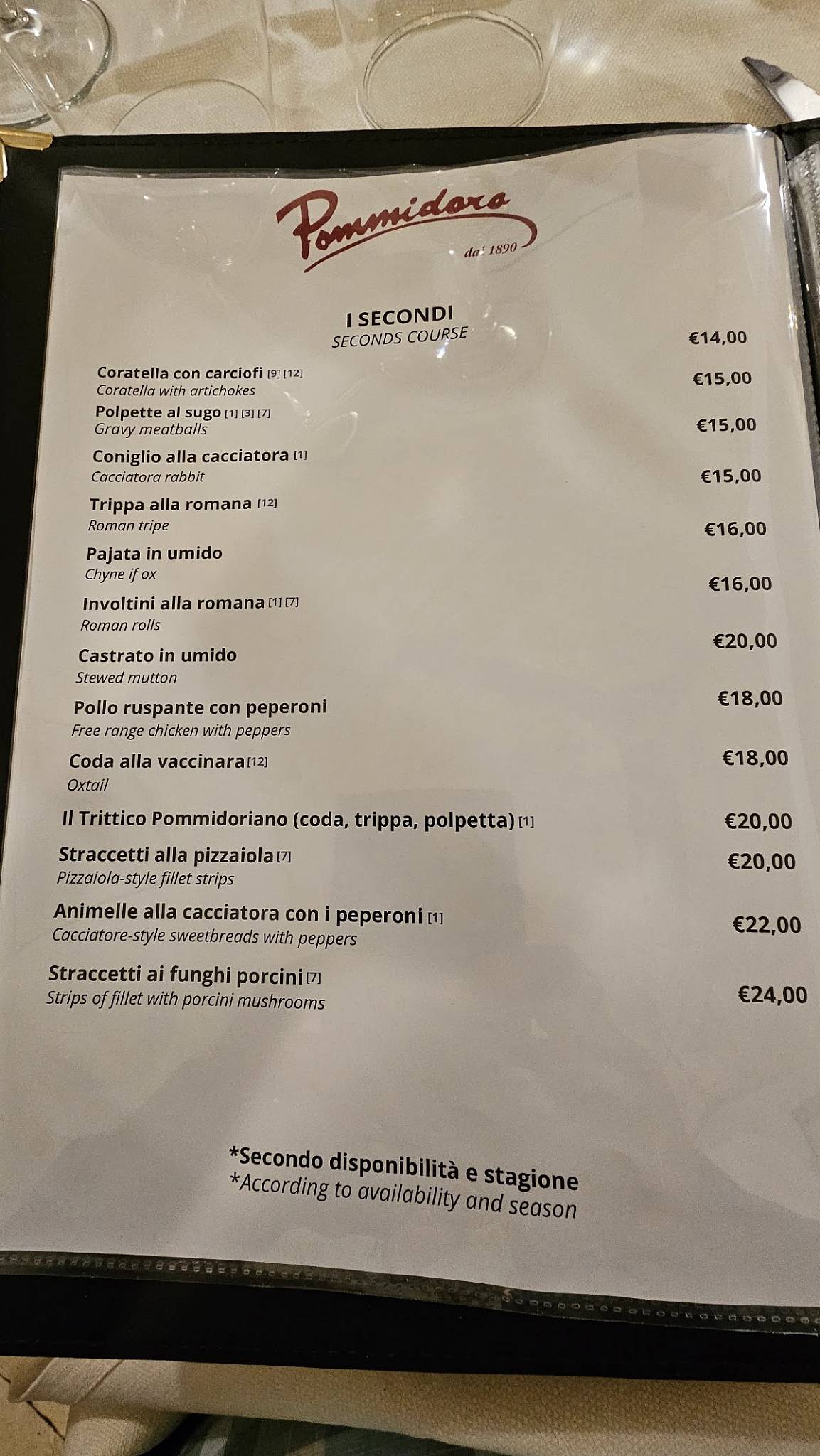 Menu at Pommidoro dal 1890 Ristorante, Rome