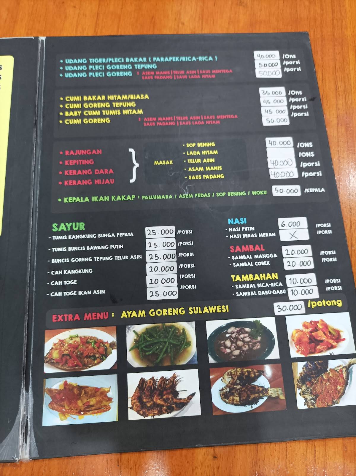 Menu at Pondok Ikan Bakar Khas Makassar restaurant, Sukahati