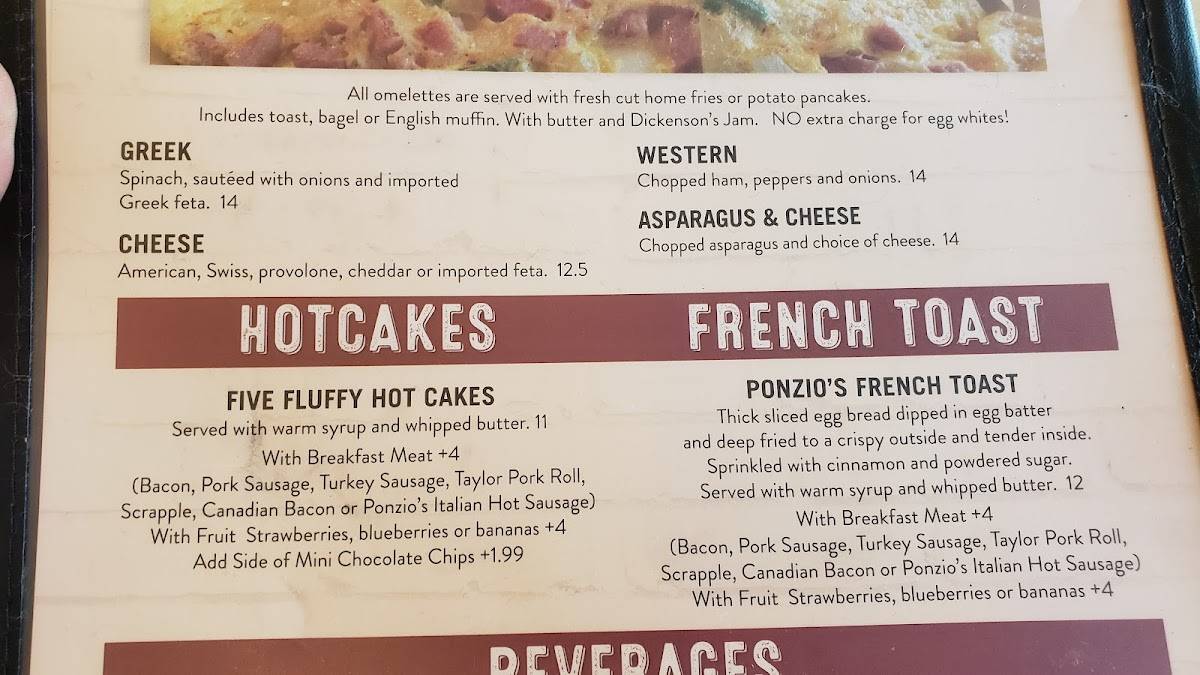 Menu at Ponzio's Diner-Bakery-Bar, Cherry Hill
