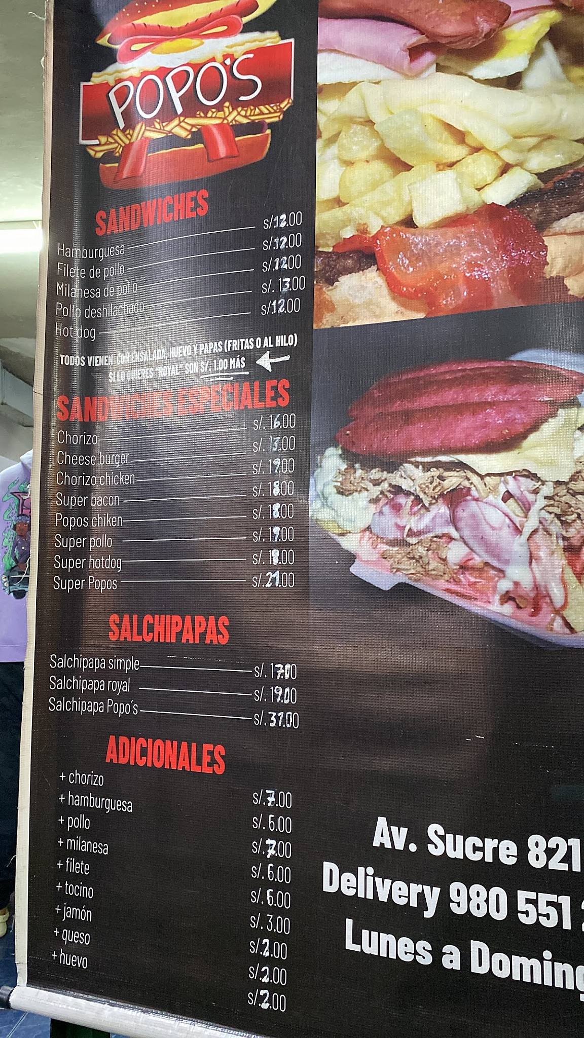 Carta del restaurante Popos Burger, Pueblo Libre, Av Antonio José del ...