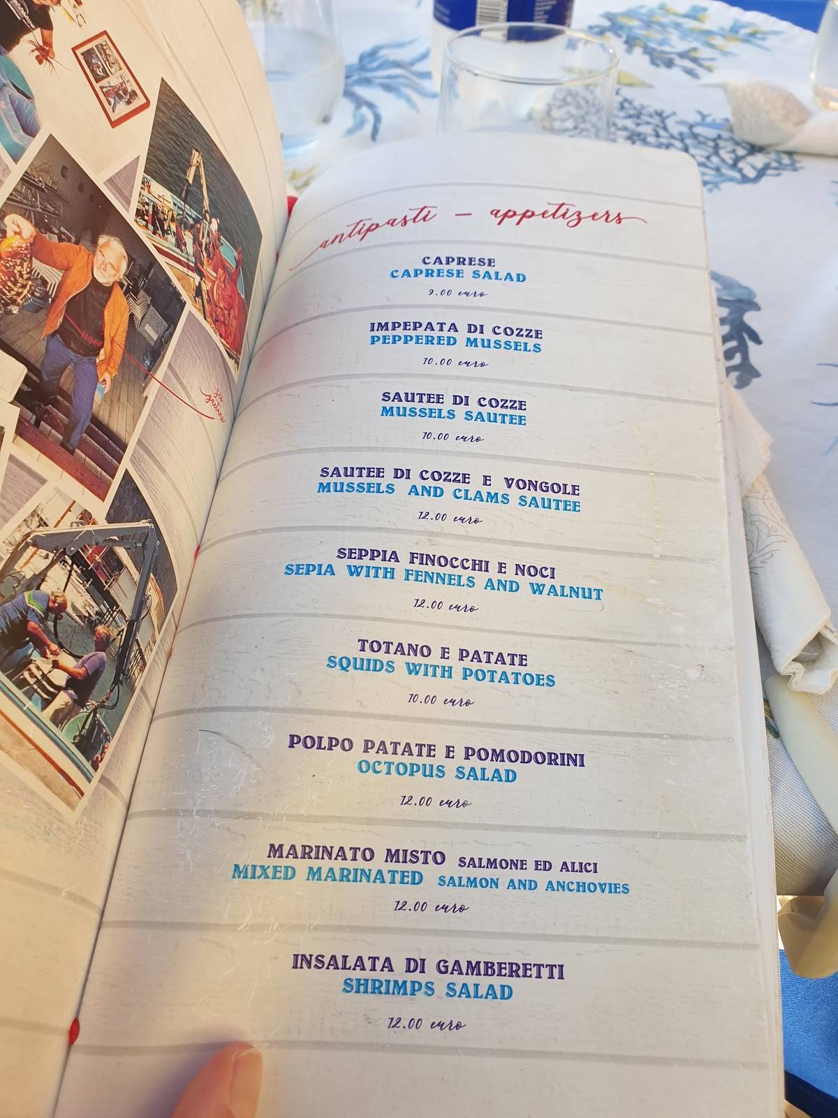 Menu at Porta Marina Seafood restaurant, Sorrento, Via Marina Grande