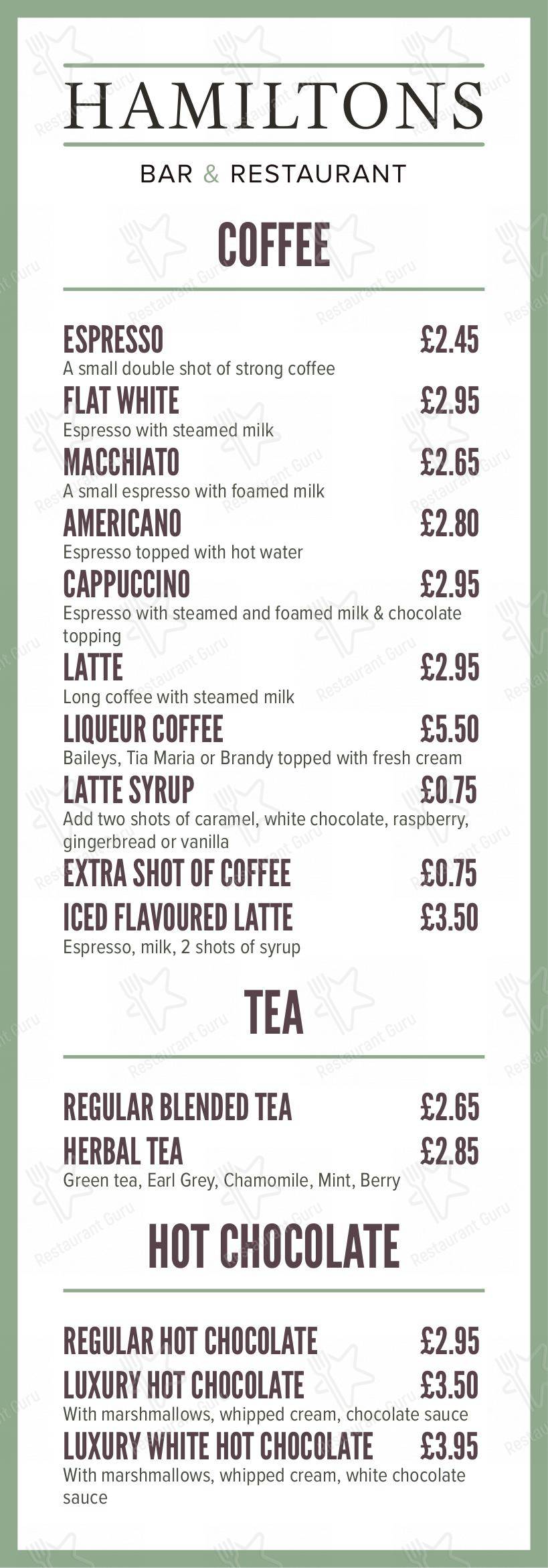 Menu at Porthead Tavern and Hamiltons Restaurant, Irvine
