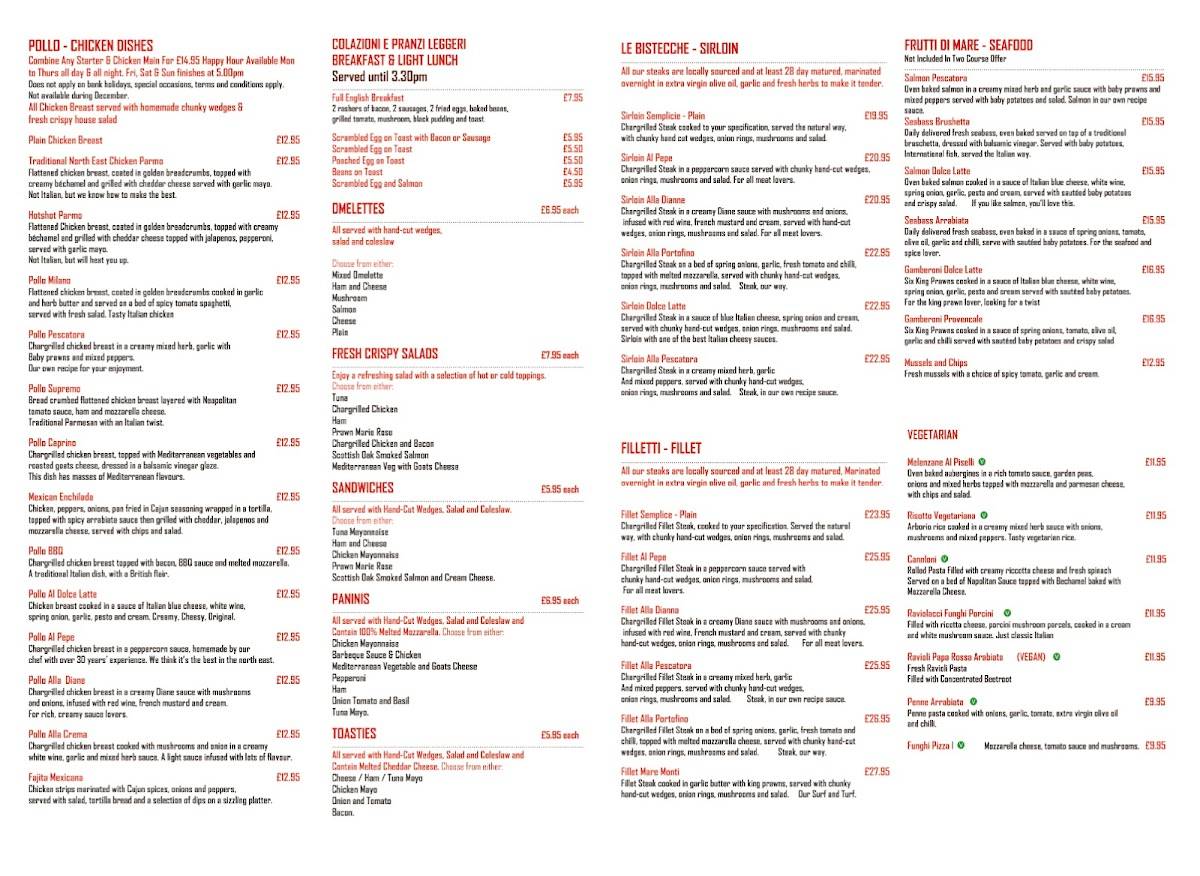 Menu at Portofino Harrogate restaurant, Harrogate