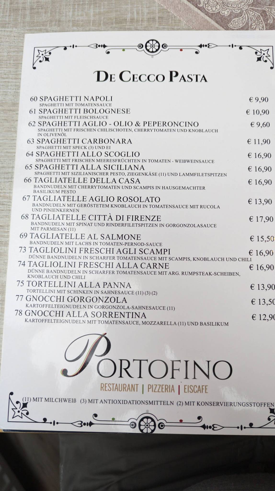 Speisekarte von Portofino pizza, Insel Poel