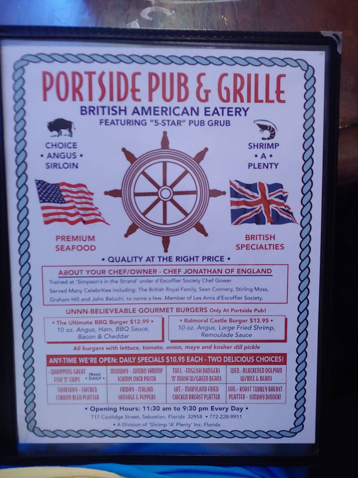 Menu at Portside Pub & Grille, Sebastian