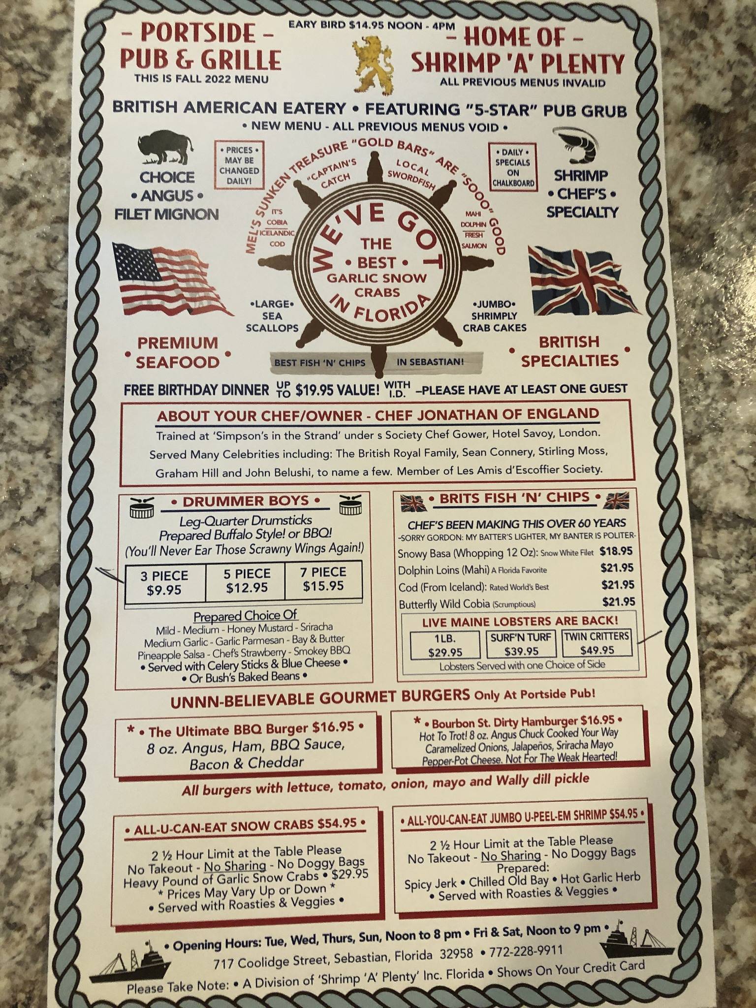 Menu at Portside Pub & Grille, Sebastian