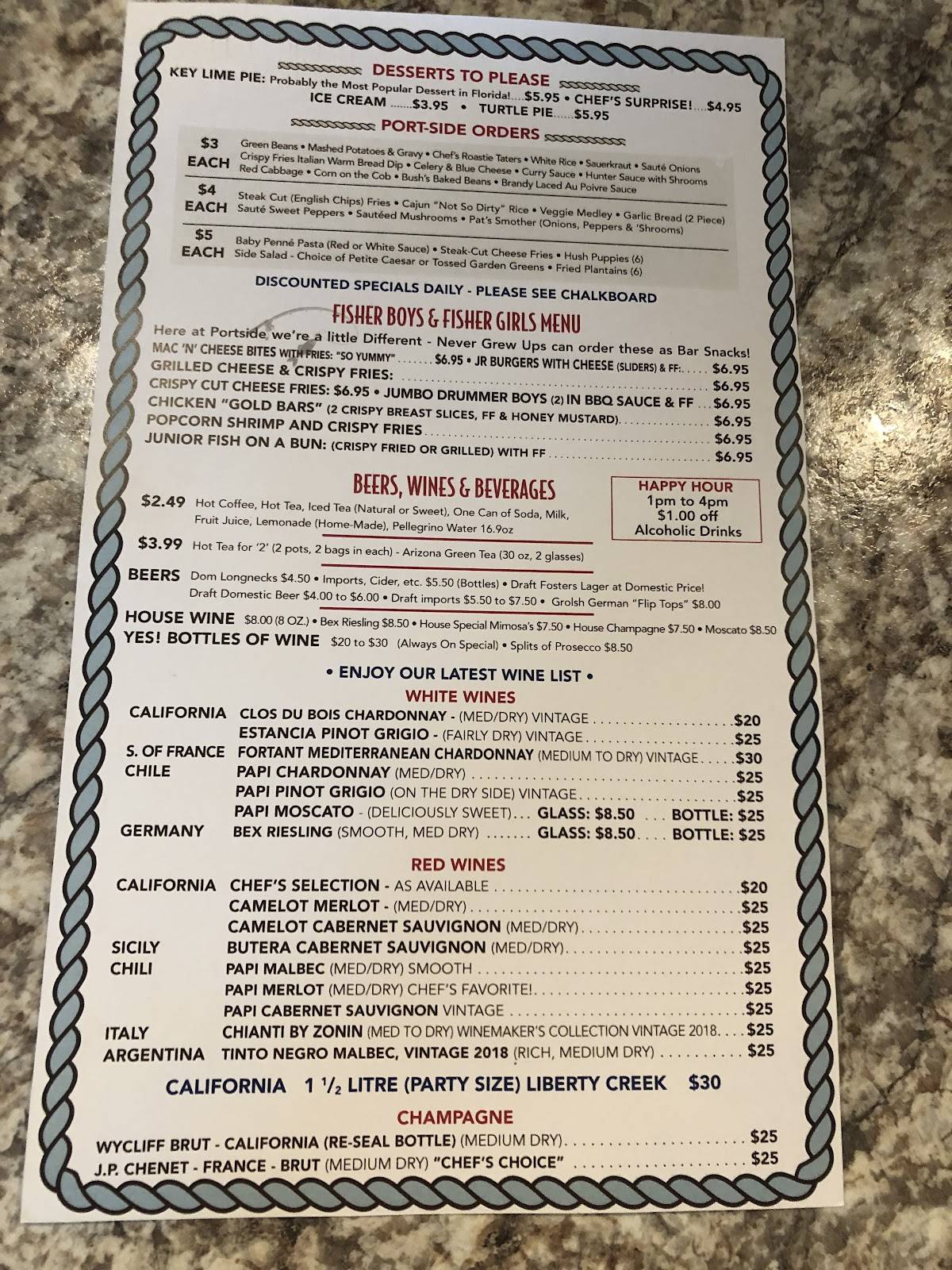 Menu at Portside Pub & Grille, Sebastian