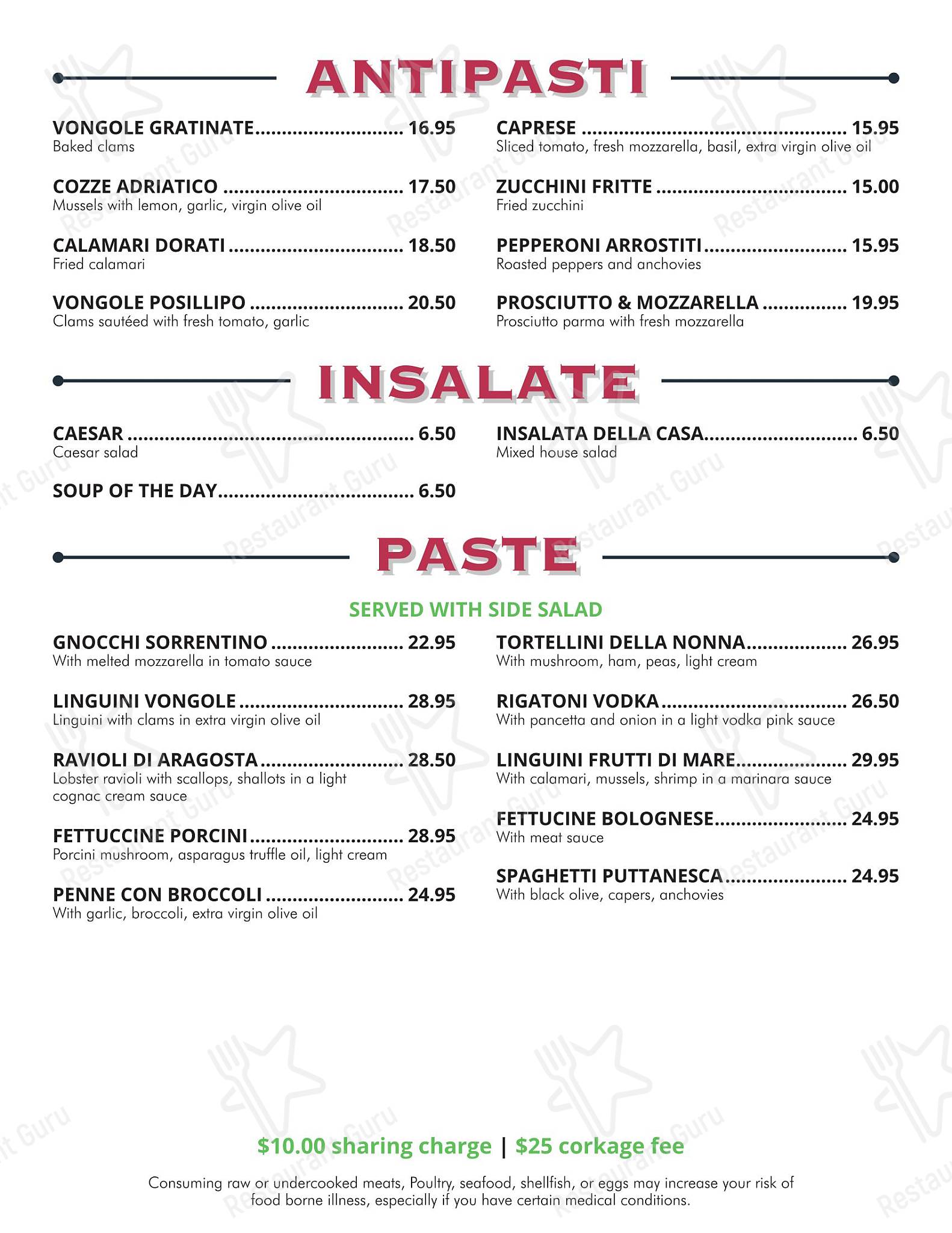 Menu at Positano Italian Restaurant, Boca Raton