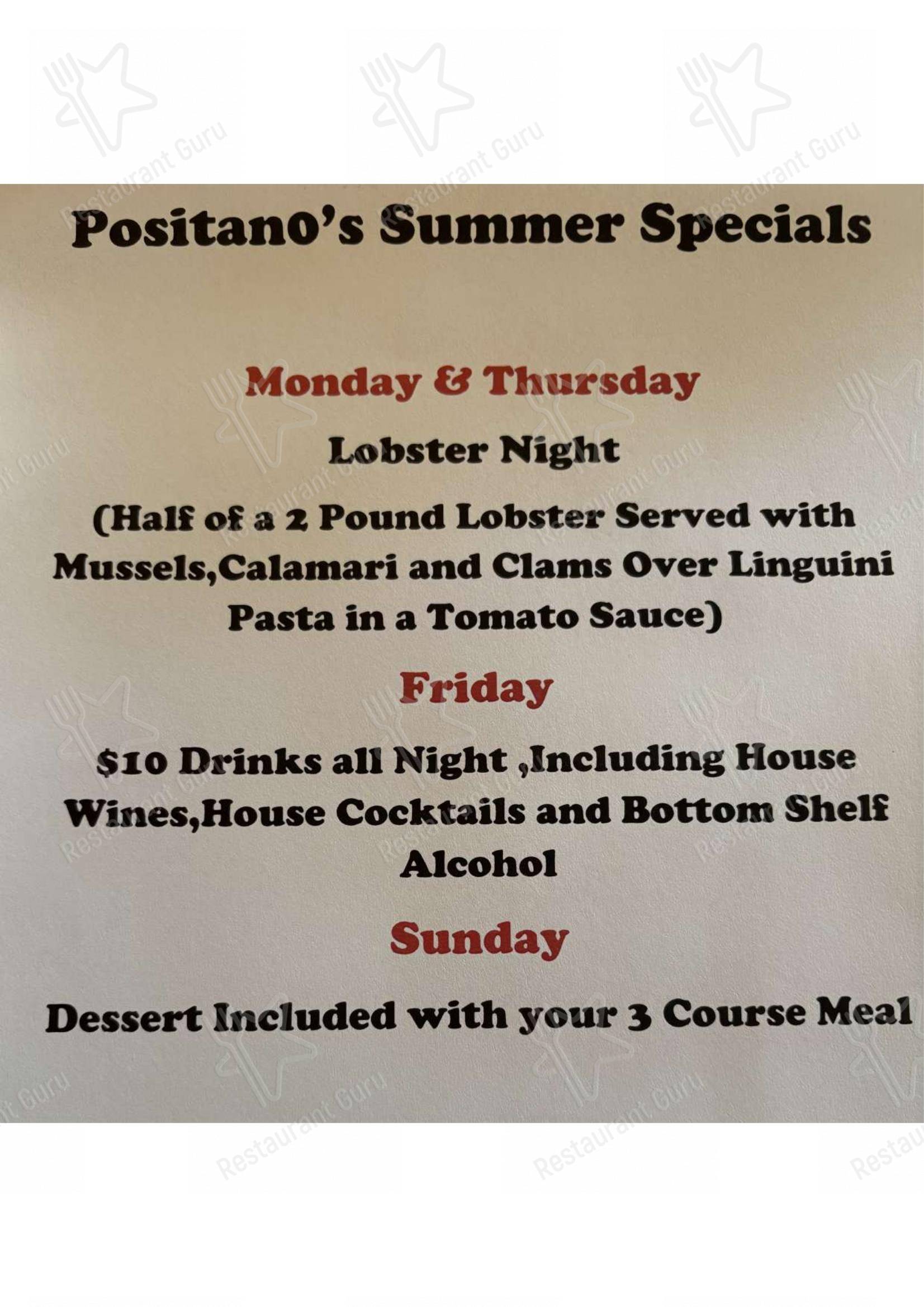 Menu at Positano Italian Restaurant, Boca Raton