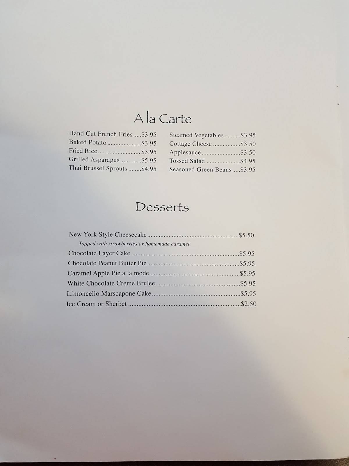 Menu at Possum Trot steakhouse, USA