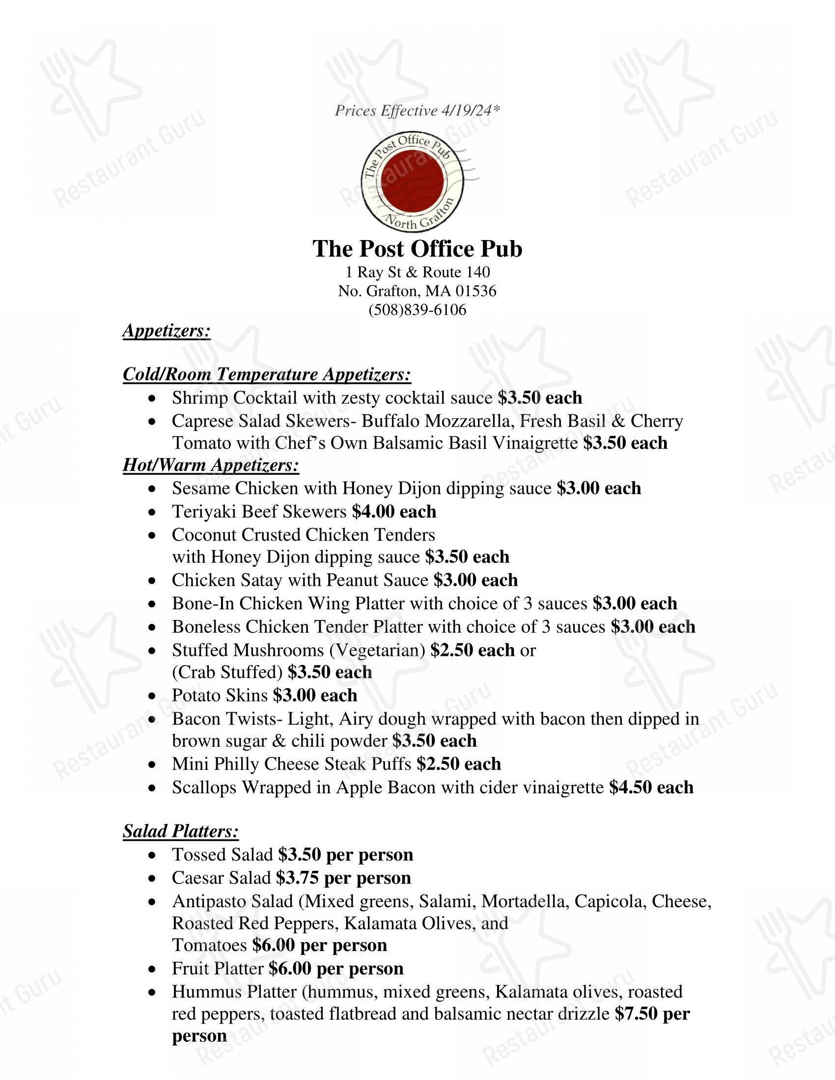 Menu at Post Office Pub Restaurant, Grafton