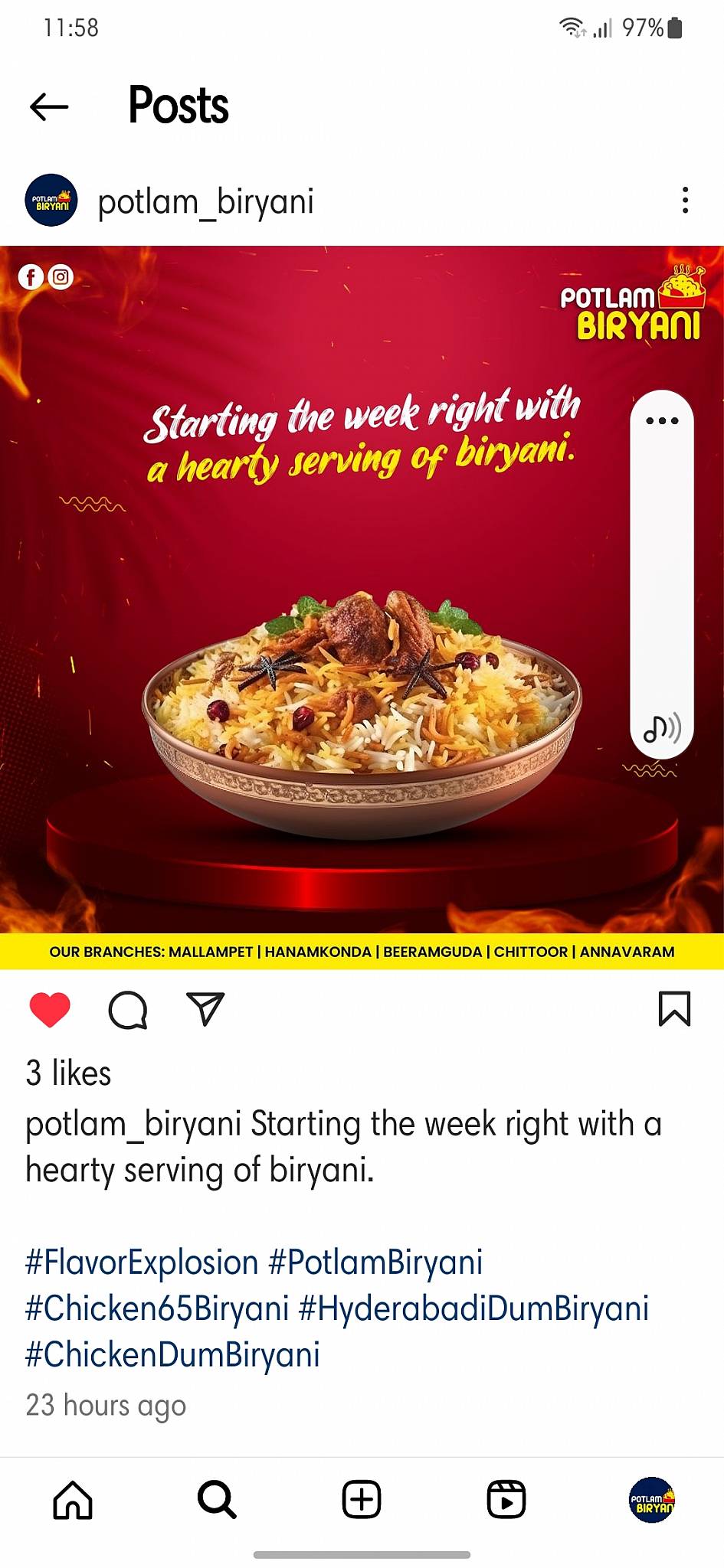 Menu at Potlam Biryani, Annavaram