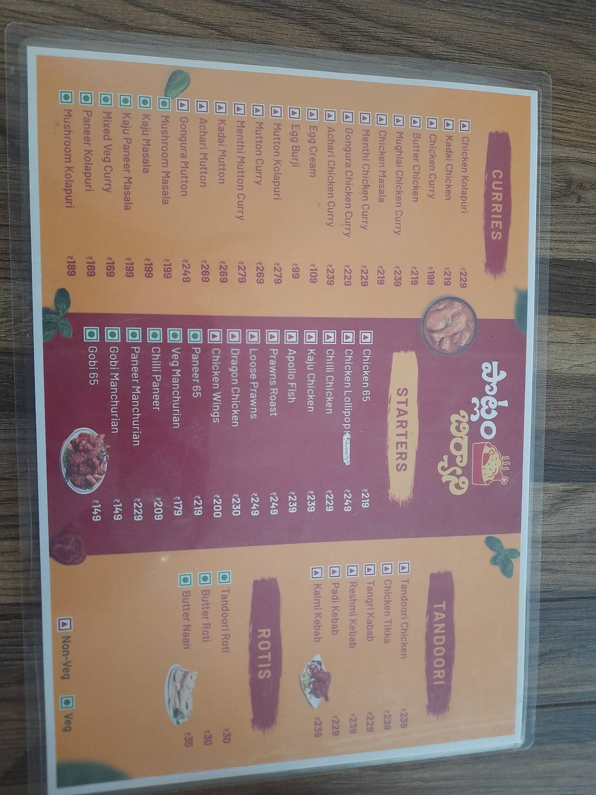 Menu at Potlam Biryani, Annavaram