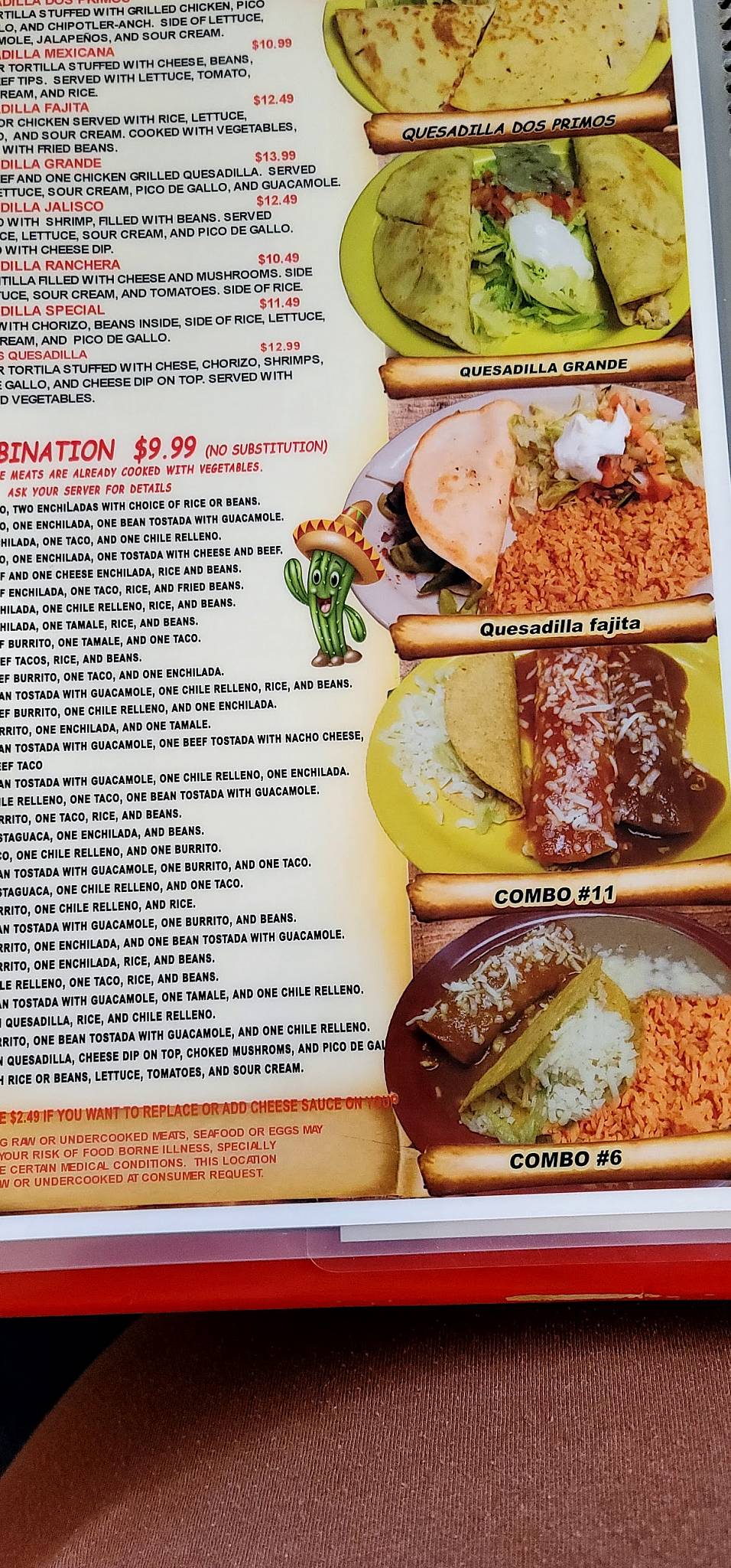 Menu at Dos Primos restaurant, Potosi