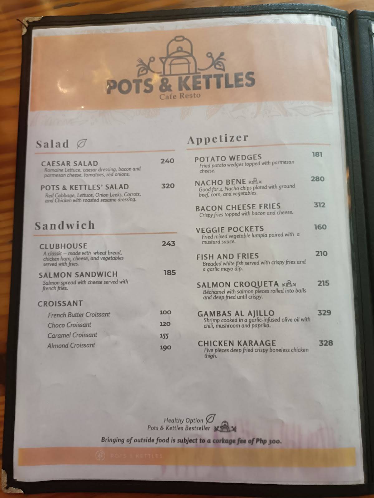 Menu at Pots & Kettles restaurant, Bay
