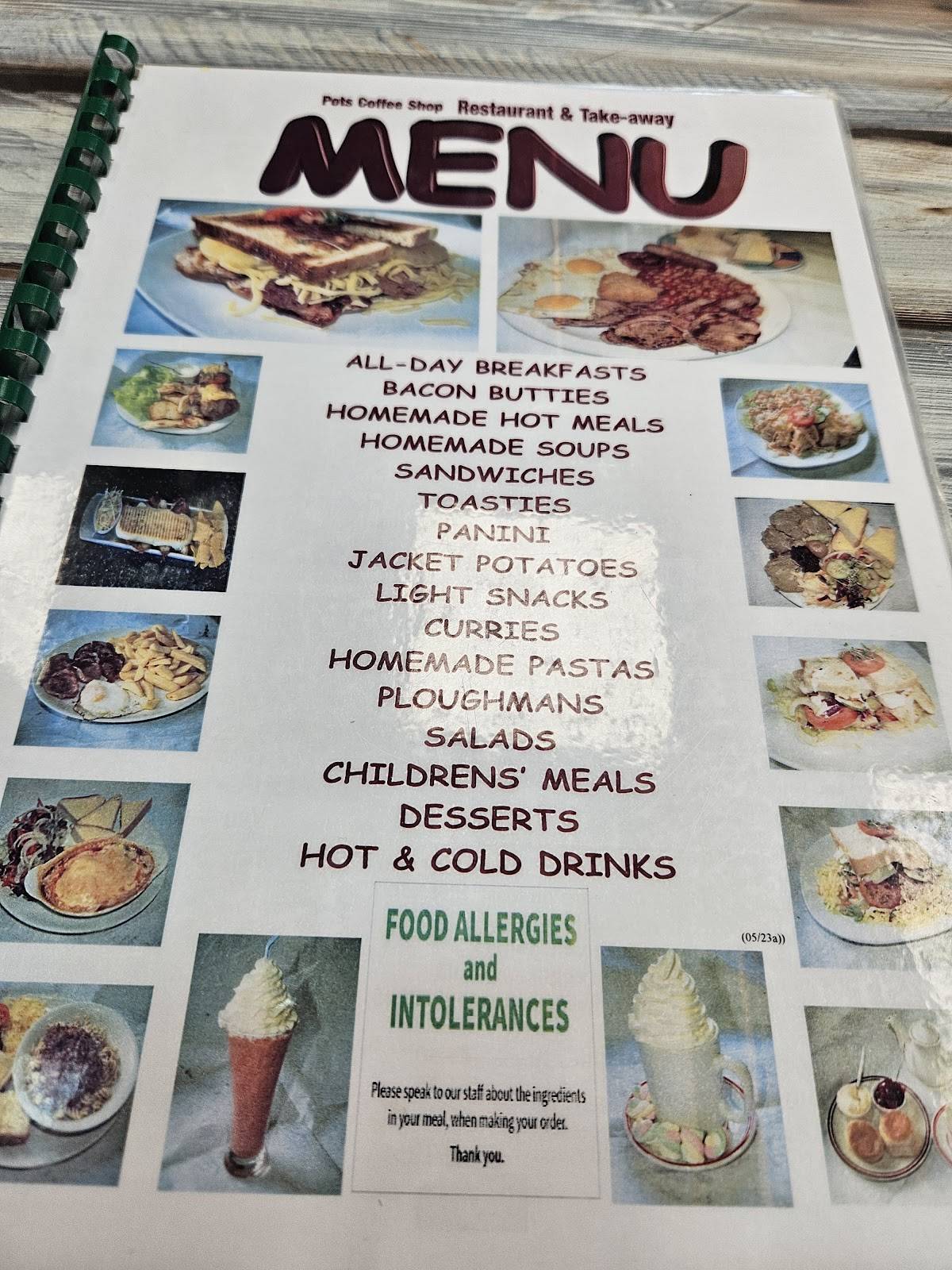 Menu at Pots cafe, Bodmin