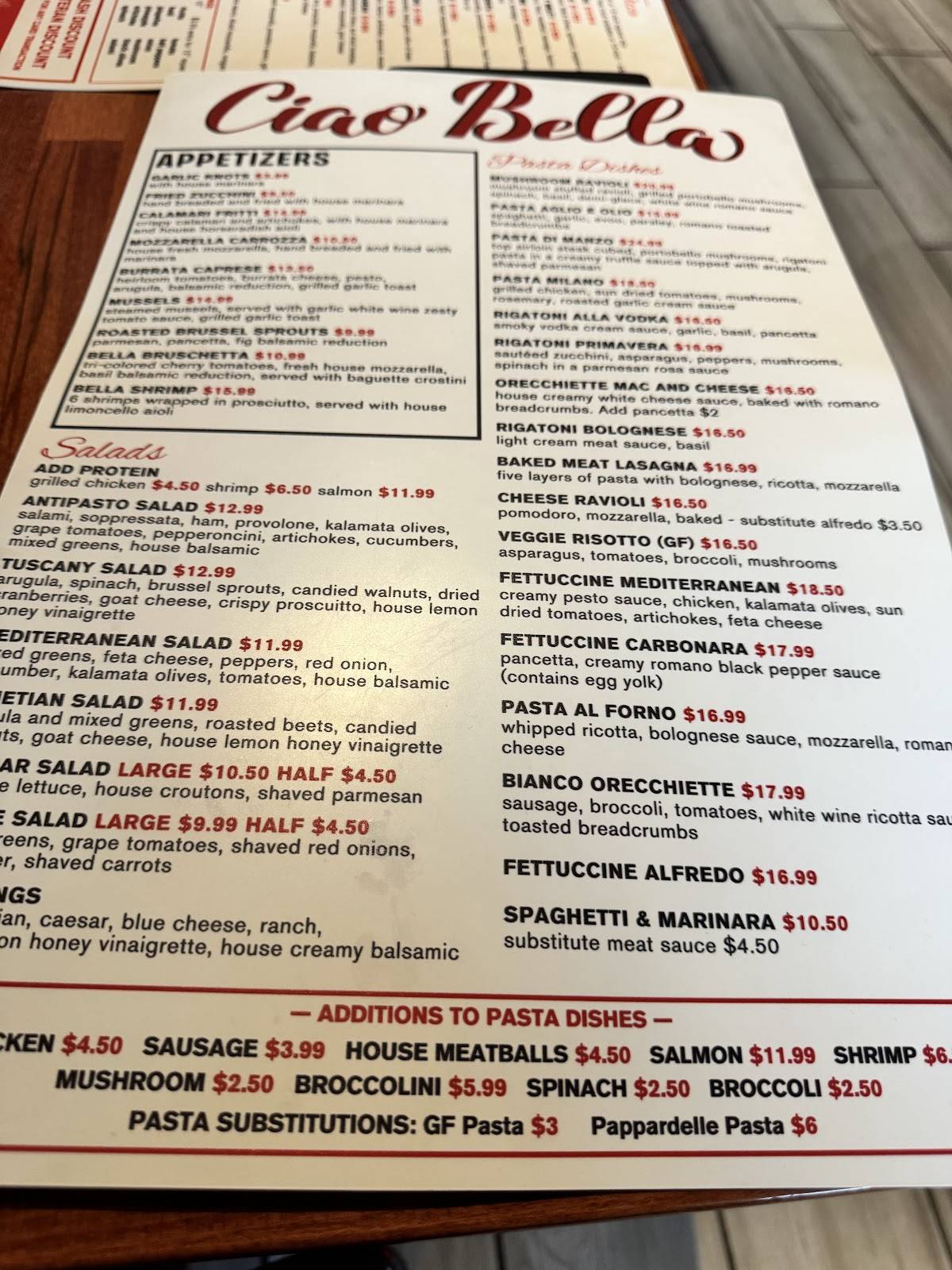 Menu at Ciao Bella Italian Restaurant, Prescott Valley, Florentine Rd ...