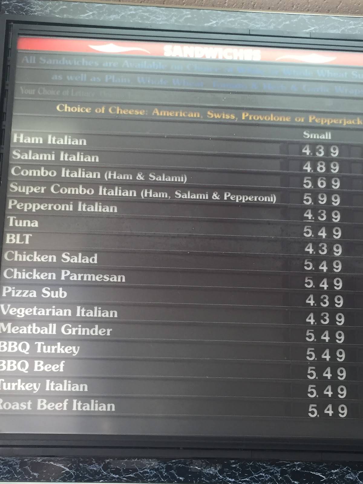 Menu at Sandwich Shop pizzeria, Presque Isle, 222 Main St