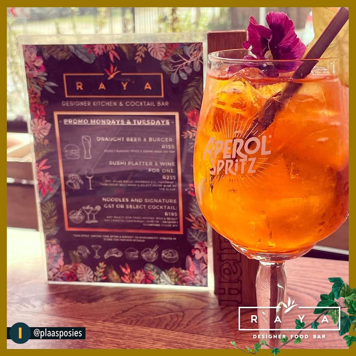 Menu at RAYA Hazelwood restaurant, Pretoria