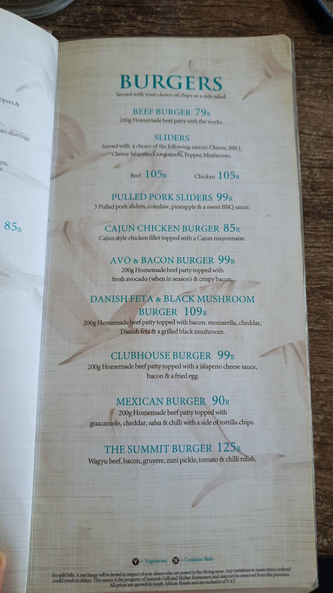 Menu at Summit Grill and Sky Bar Menlyn, Pretoria