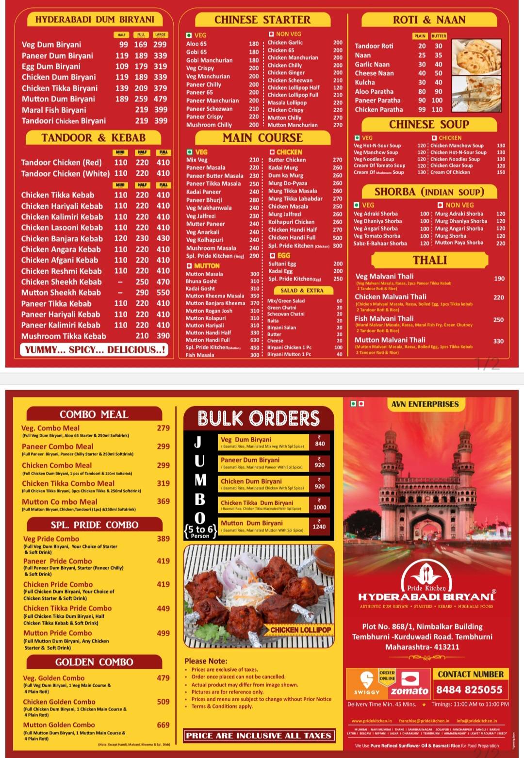 Menu at Pride Kitchen Hyderabadi Biryani, Tembhurni