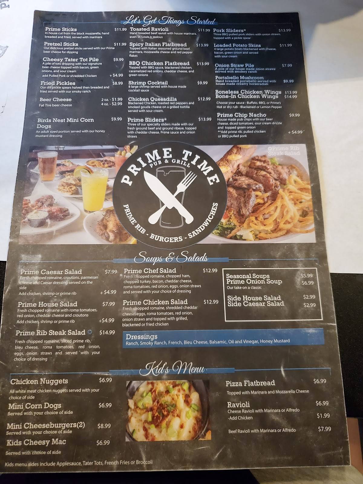 Menu at Prime Time North pub & bar, Evansville