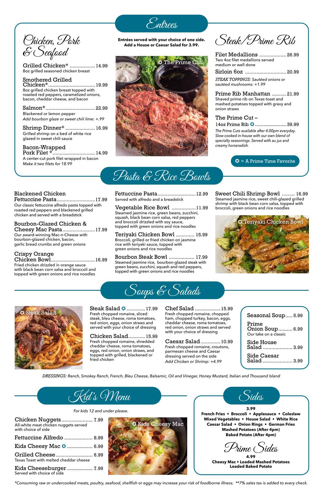 Menu at Prime Time North pub & bar, Evansville