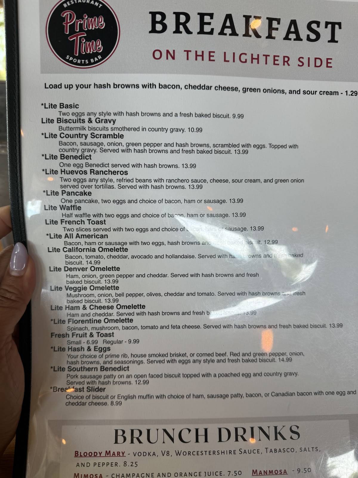 Menu at Prime Time Restaurant & Sports Bar, Forest Grove