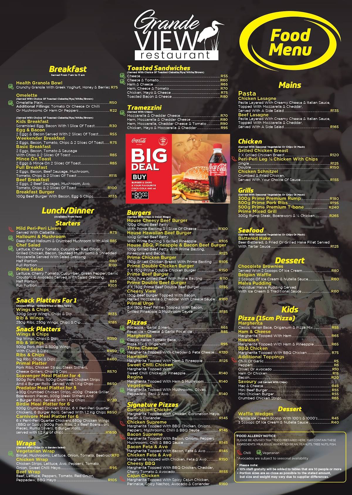 Menu at Prime View Adventure & Leisure restaurant, Olifantsfontein
