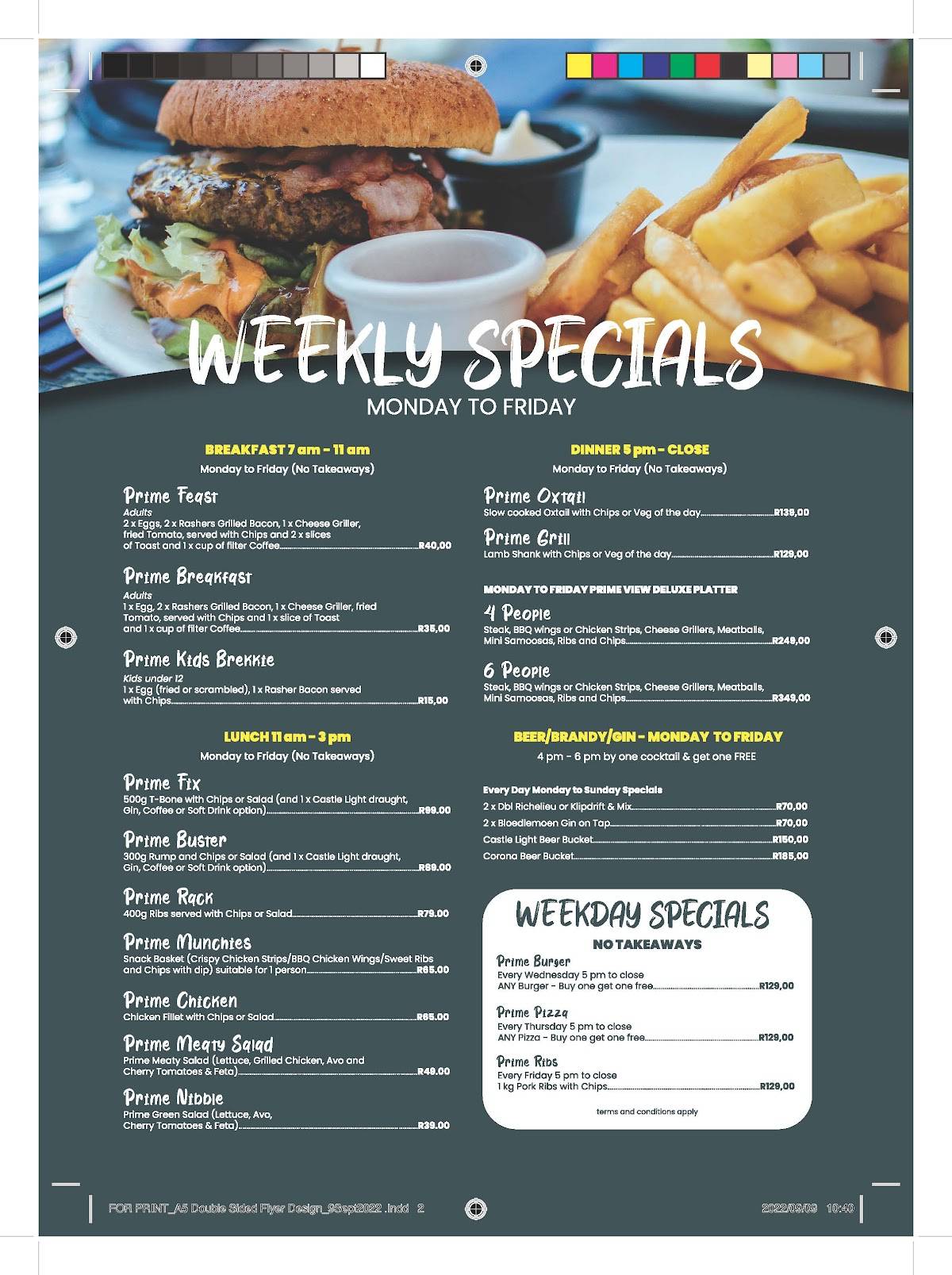 Menu at Prime View Adventure & Leisure restaurant, Olifantsfontein