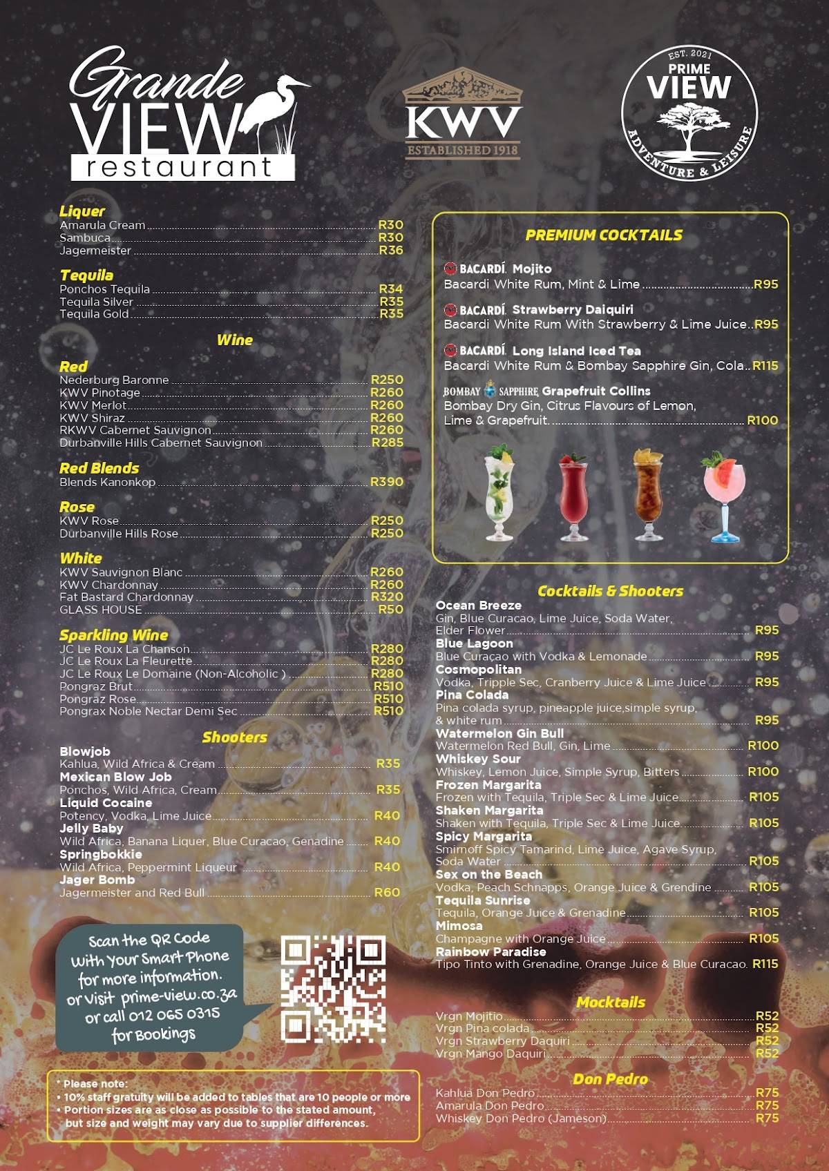 Menu at Prime View Adventure & Leisure restaurant, Olifantsfontein