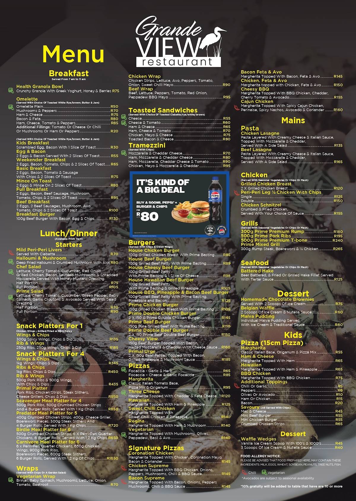 Menu at Prime View Adventure & Leisure restaurant, Olifantsfontein